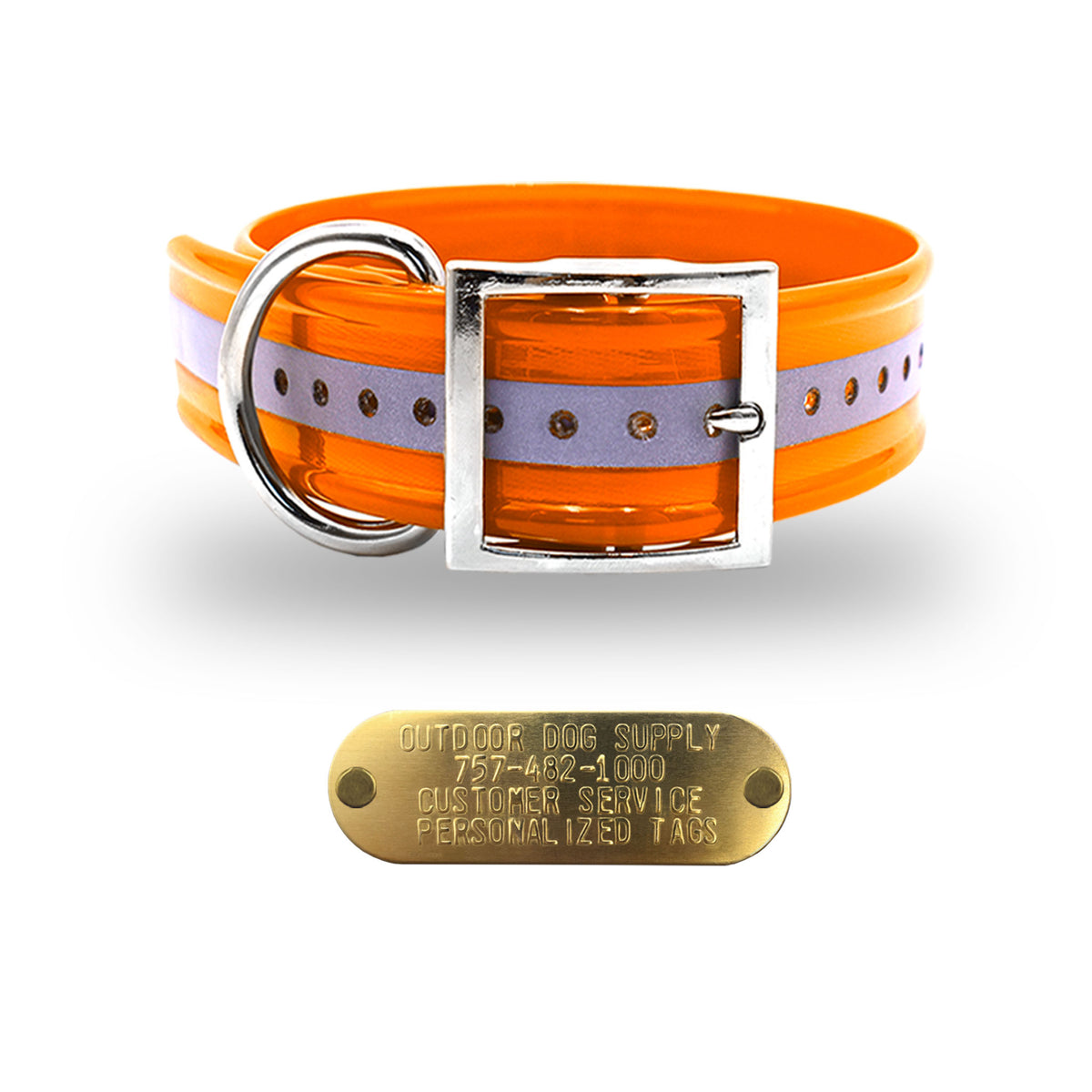 1 1/2" Reflective Premium Glow Tuff D Ring Large Dog Collar with 1" Br ...