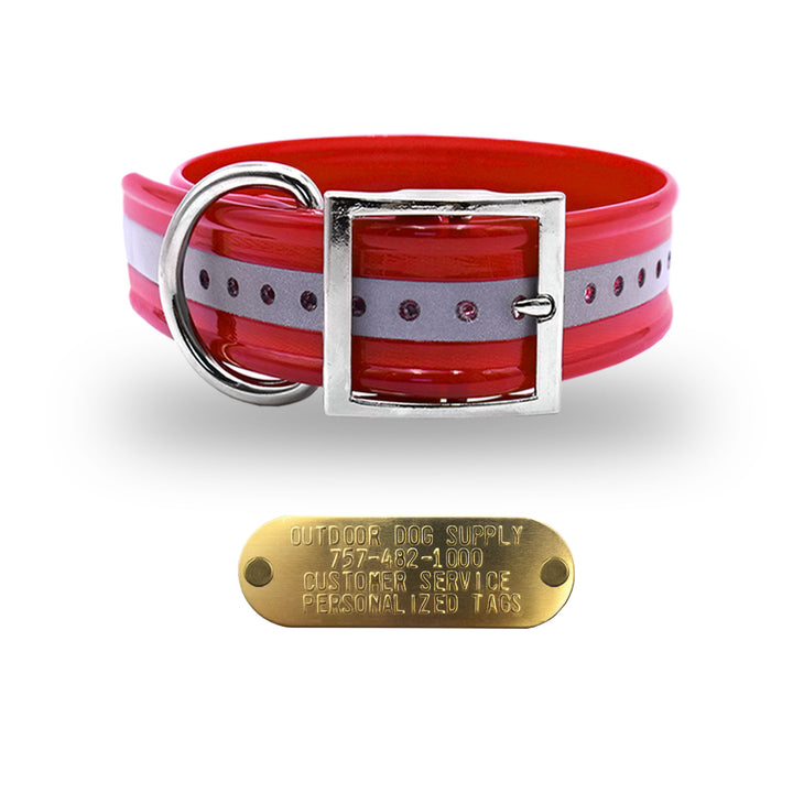 1 1/2" Reflective Premium Glow Tuff D Ring Large Dog Collar with Brass ...