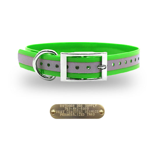 1" Reflective Premium Glow Tuff Extra Long D Ring Dog Collar with Bras ...