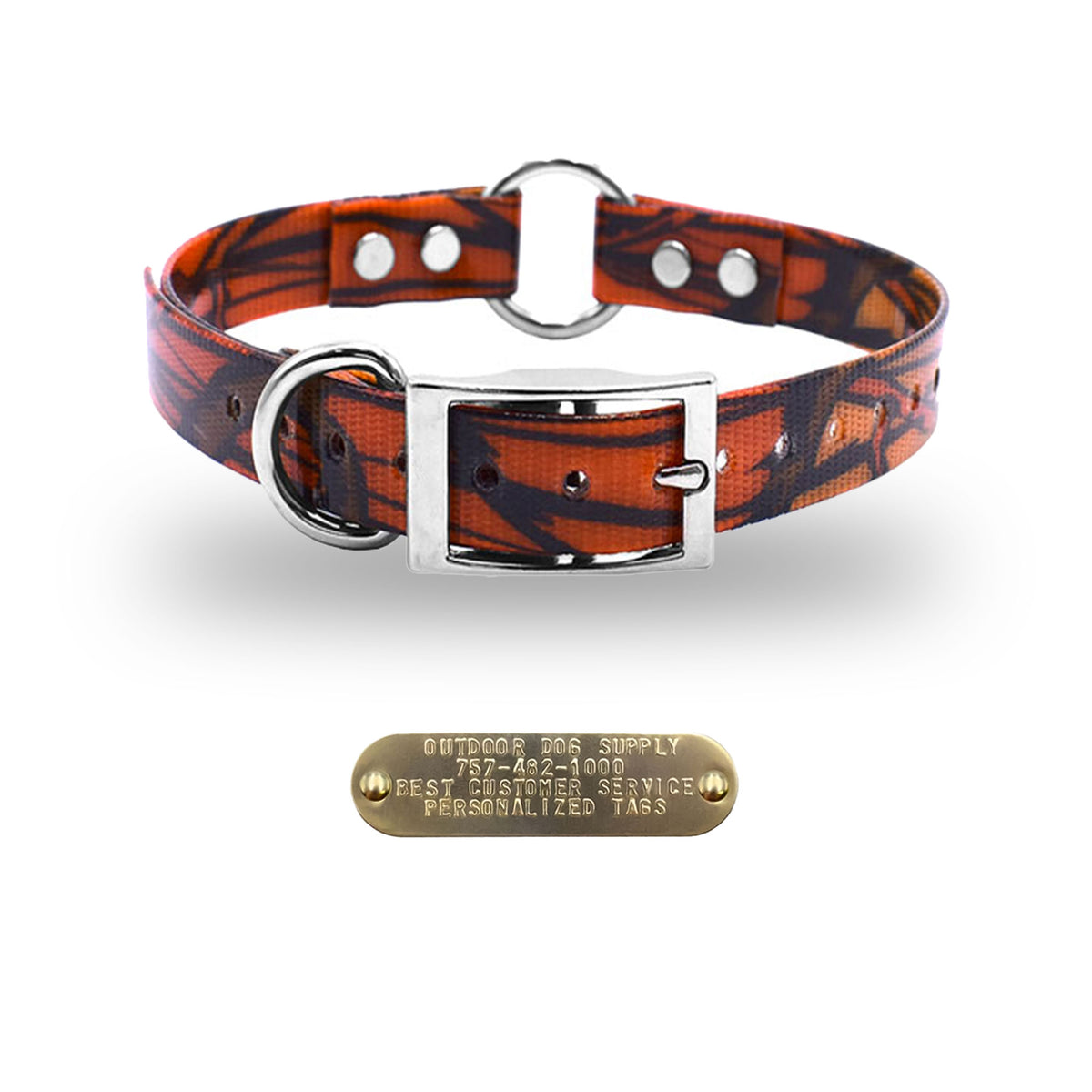 1" Pattern Premium Glow Tuff Center Ring Dog Collar with Brass Name Pl ...