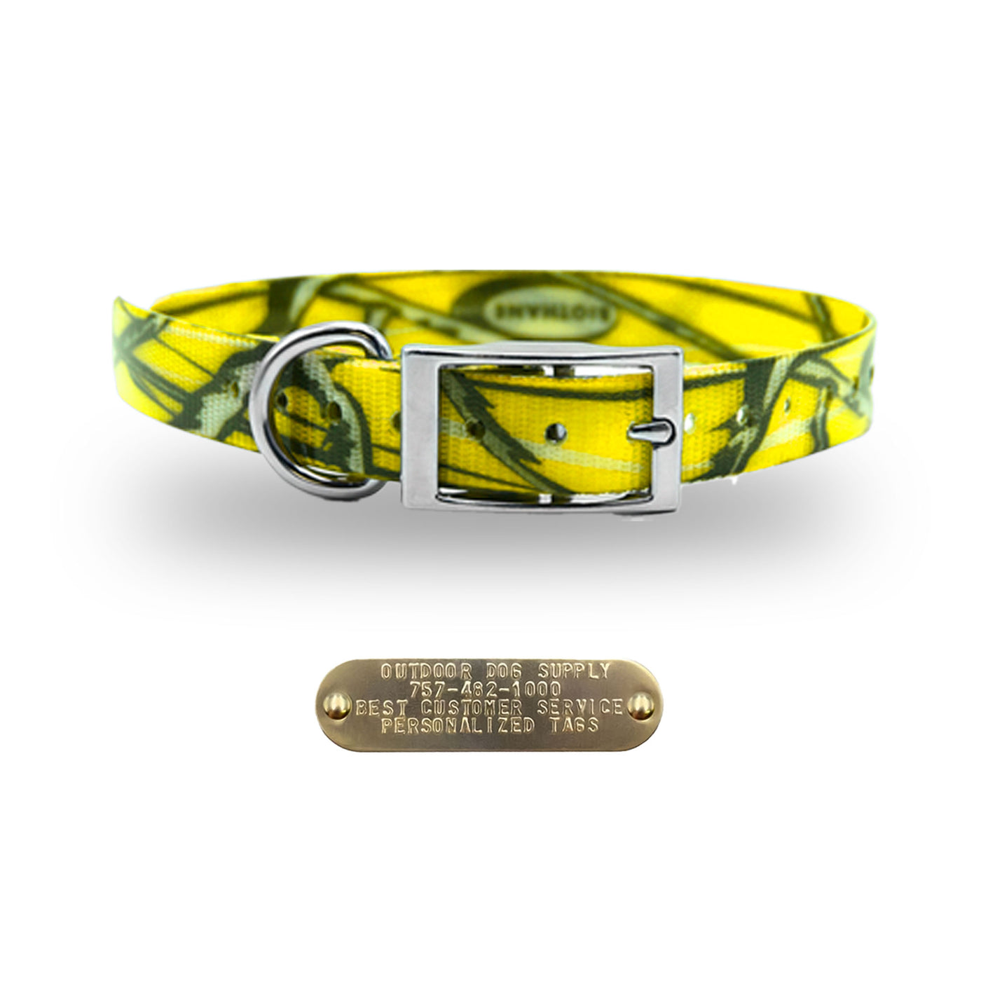 1" Pattern Premium Glow Tuff D Ring Dog Collar with Brass Name Plate ...