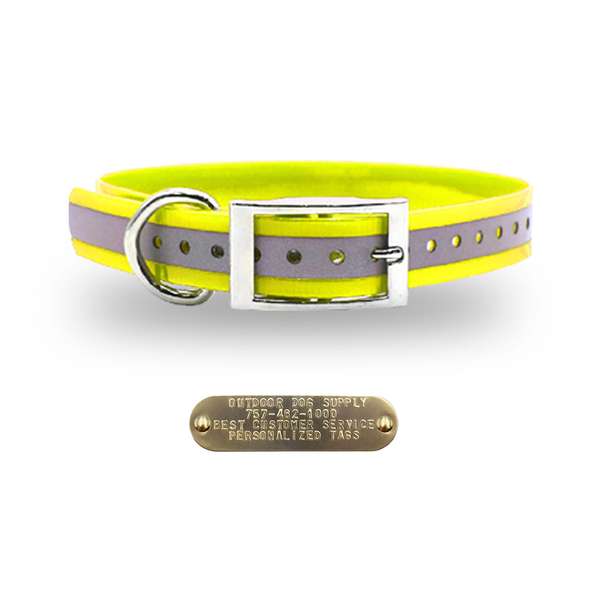 1" Reflective Premium Glow Tuff Extra Long D Ring Dog Collar with Bras ...