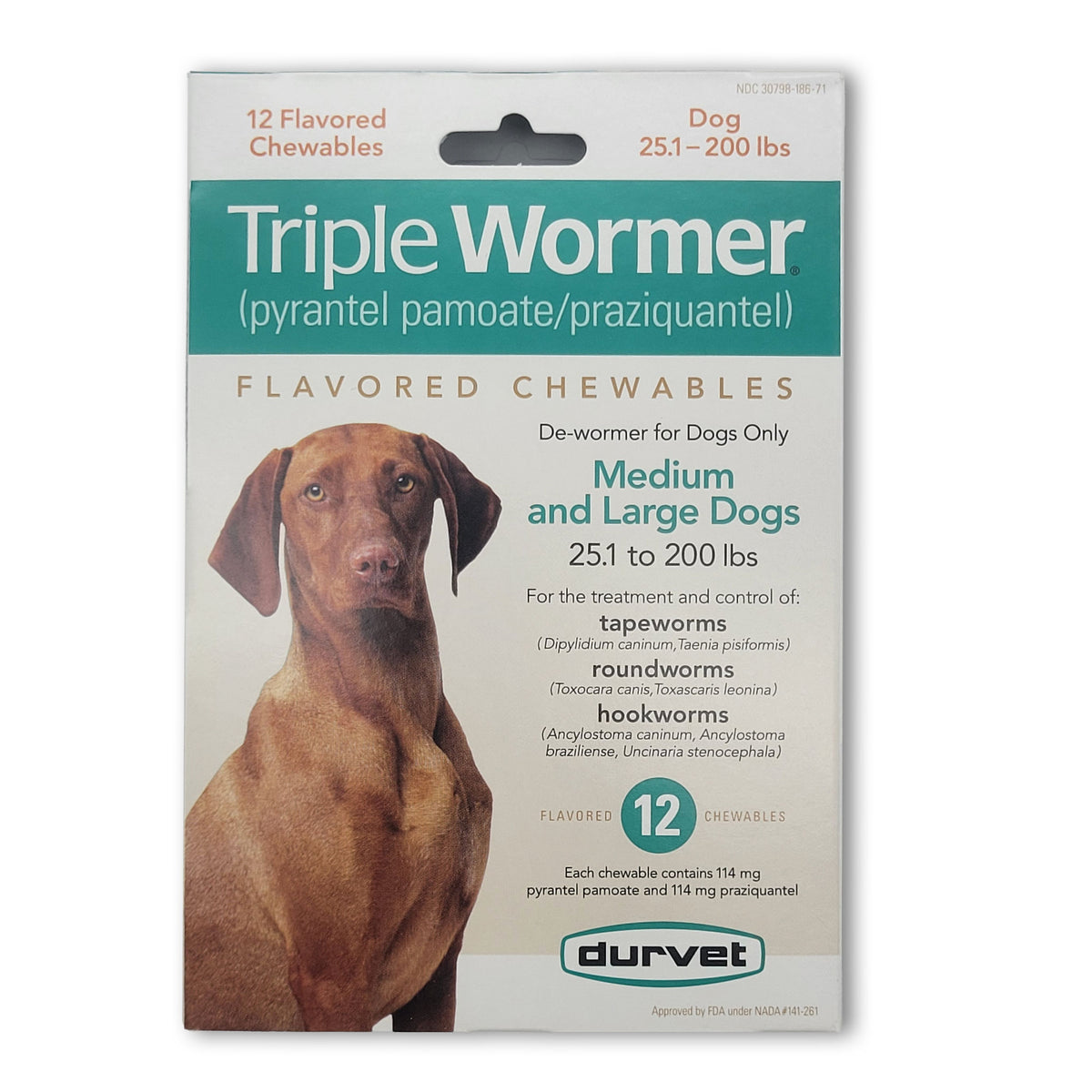 Durvet Triple Wormer for Medium and Large Dogs 25.1 LBS to 200 LBS ...