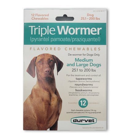Durvet Triple Wormer for Medium and Large Dogs 25.1 LBS to 200 LBS ...