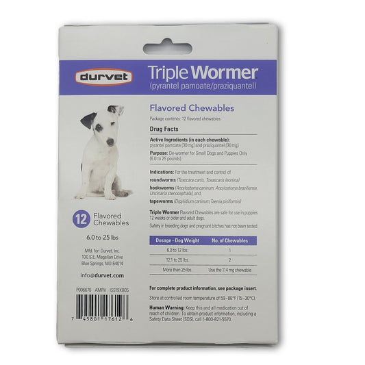 Durvet Triple Wormer for Puppies and Small Dogs 6 to 25 Pounds ...