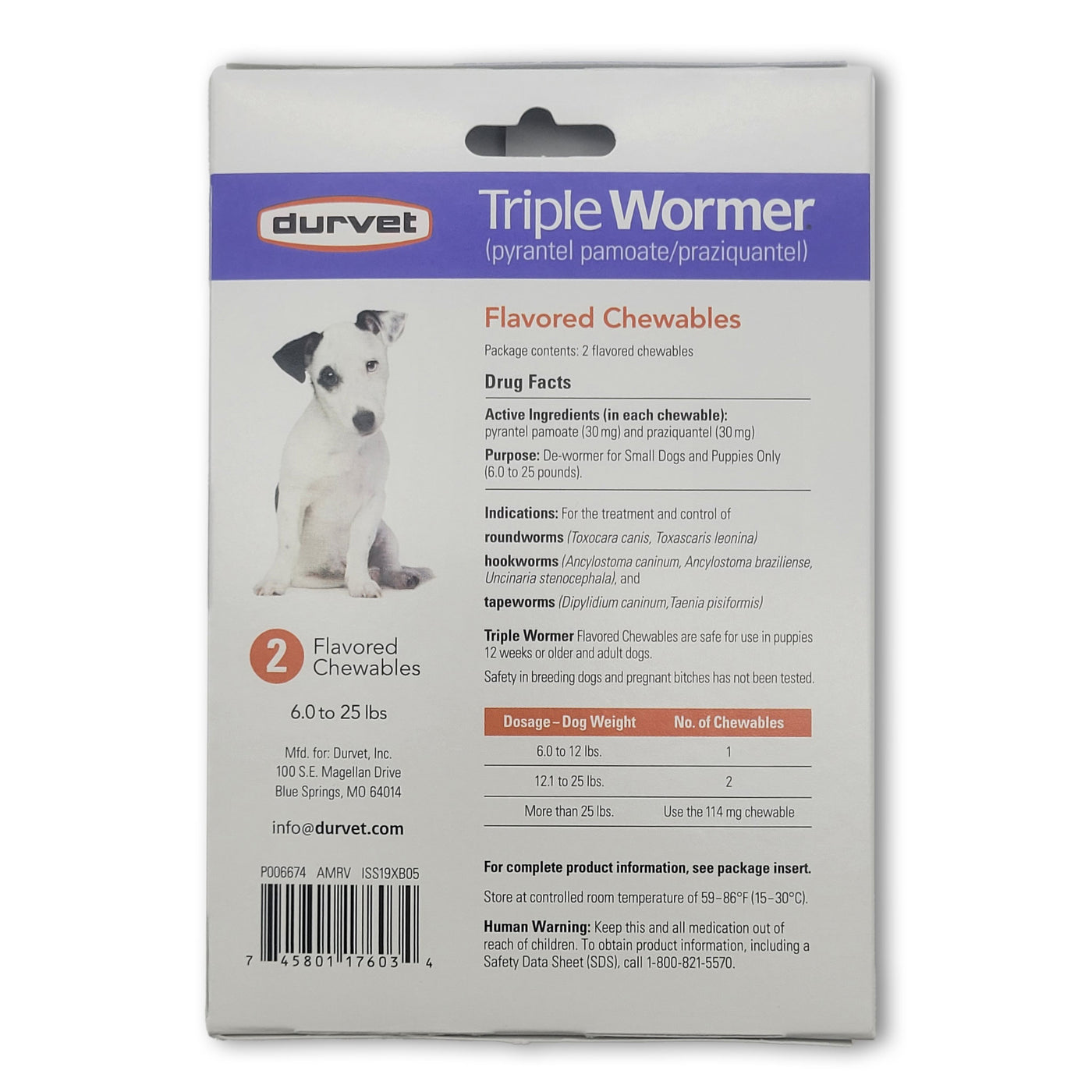 Durvet Triple Wormer for Puppies and Small Dogs 6 to 25 Pounds ...