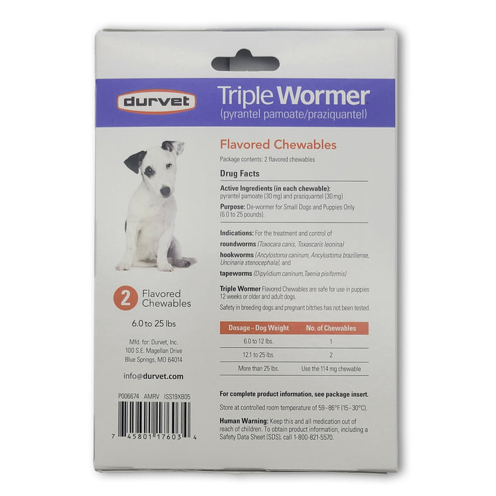 Durvet Triple Wormer for Puppies and Small Dogs 6 to 25 Pounds ...