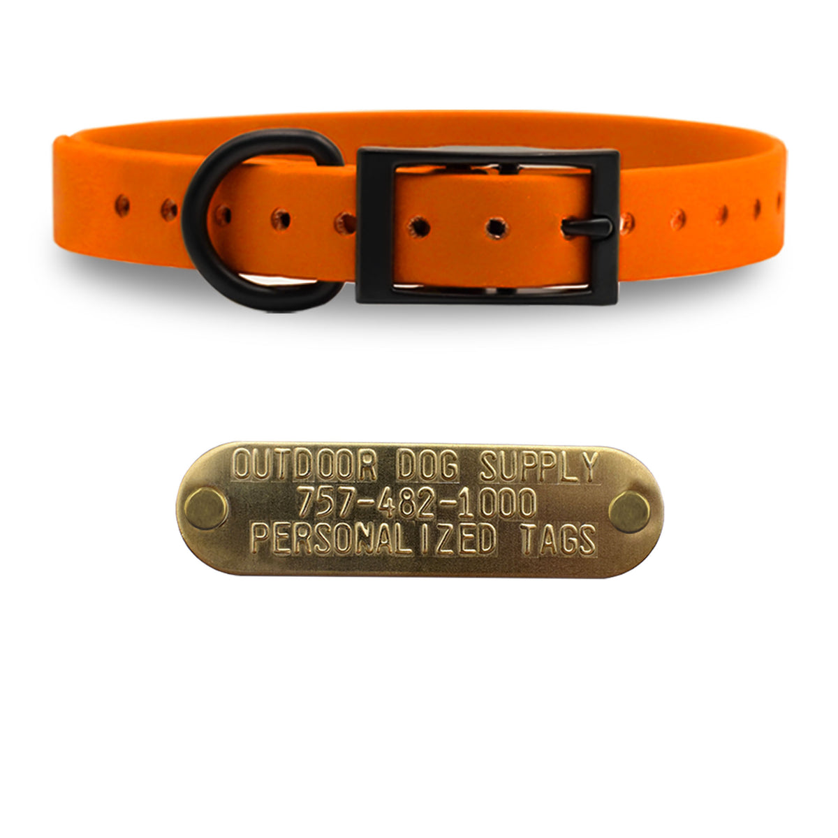 1" Solid SoftFlex Beta D Ring Dog Collar with Brass Name Plate ...
