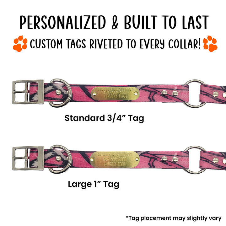 1" Pattern Premium Glow Tuff Center Ring Dog Collar with Brass Name Pl ...